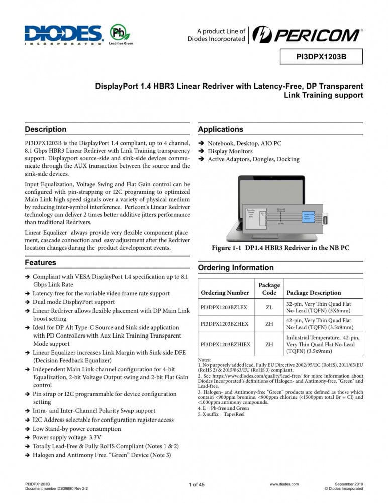 PI3DPX1203B datasheet page 1