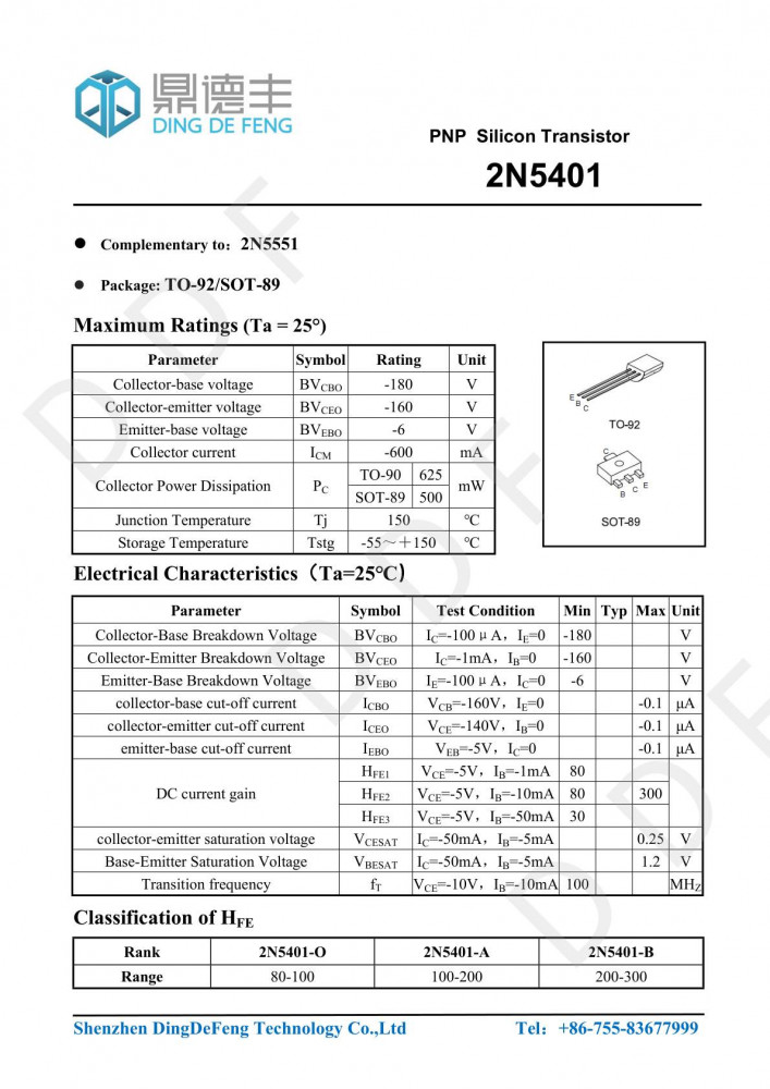 2N5401 datasheet page