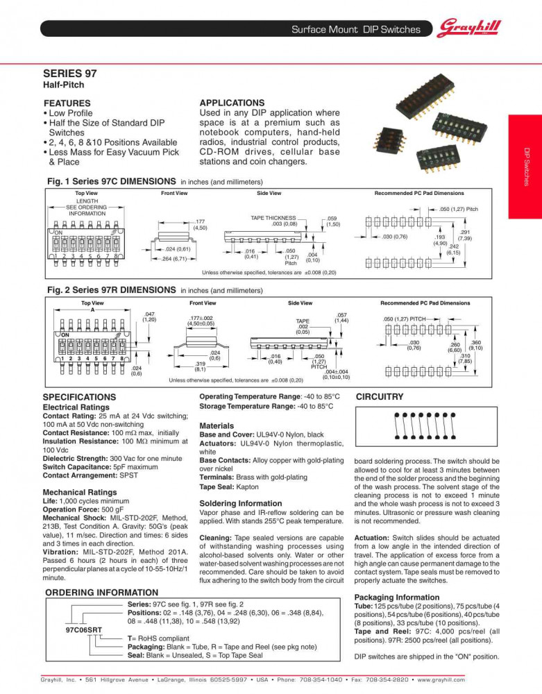Grayhill Series 97 Half-Pitch technical document page