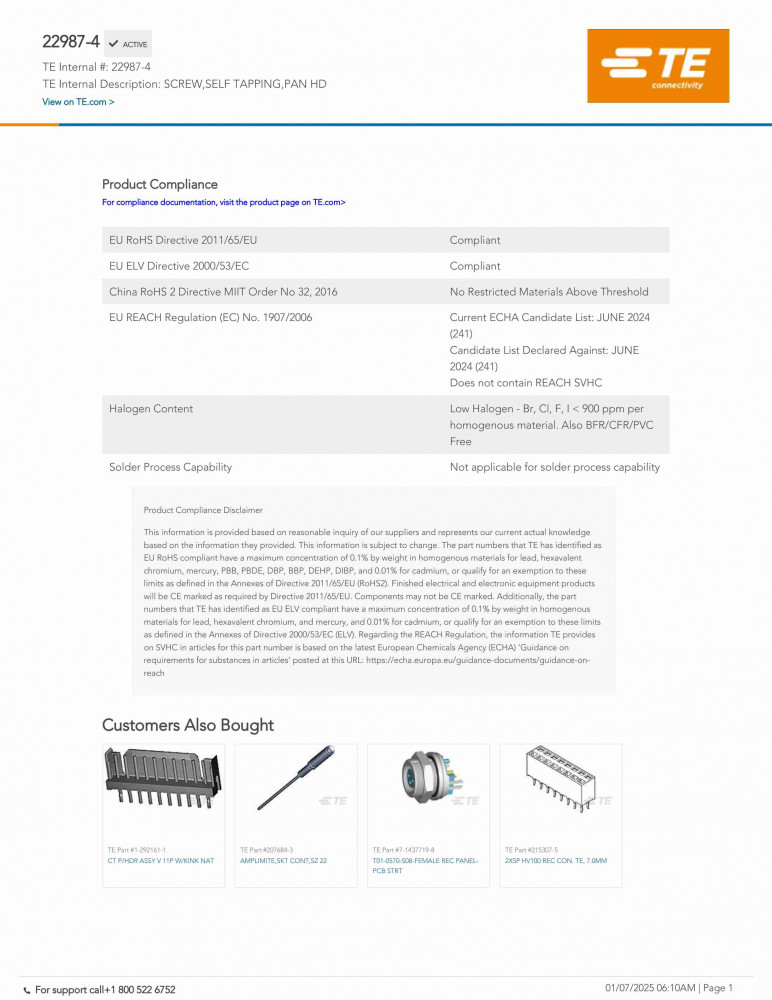 TE Connectivity 22987-4 technical document page 1