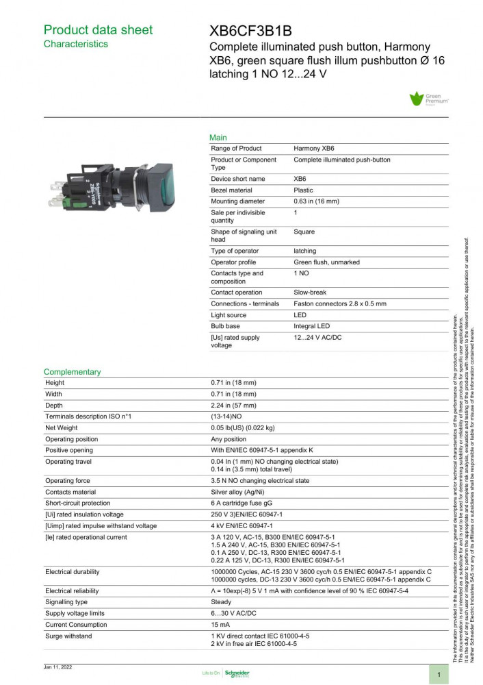 XB6CF3B1B technical document page 1