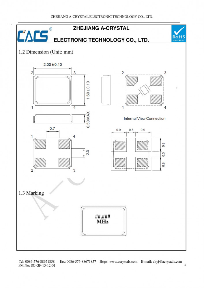 P2SBA crystal resonator specification, page 3