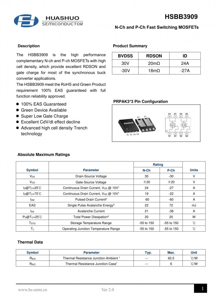 HSBB3909 datasheet page 1