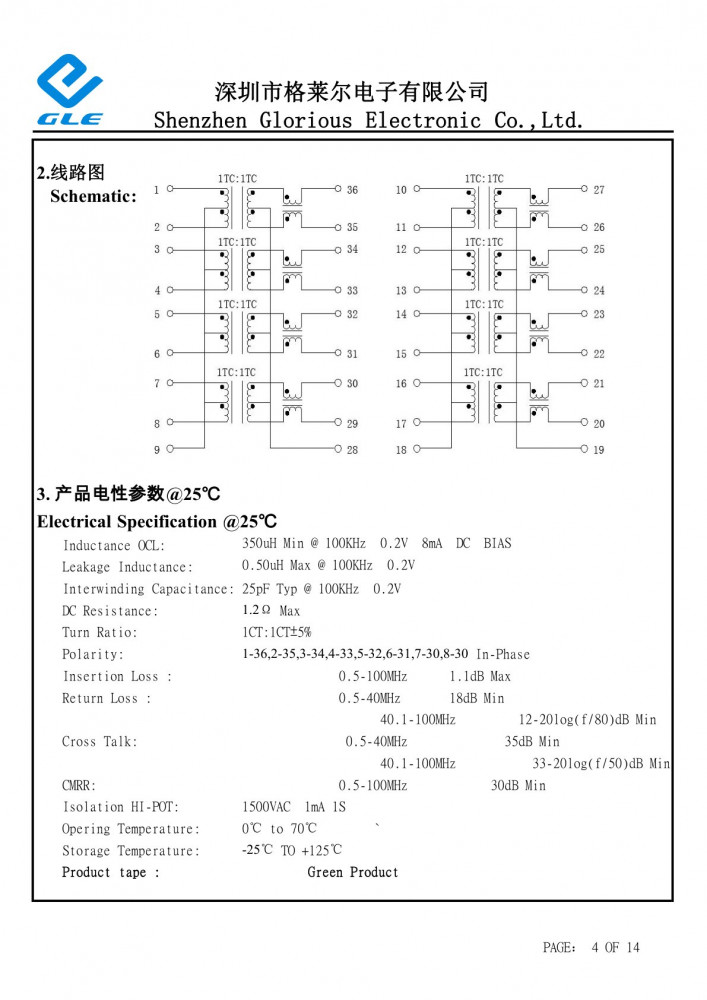 GLE network transformer specification page 4