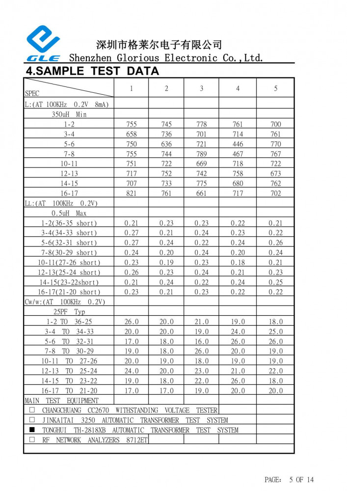 GLE network transformer specification page 5