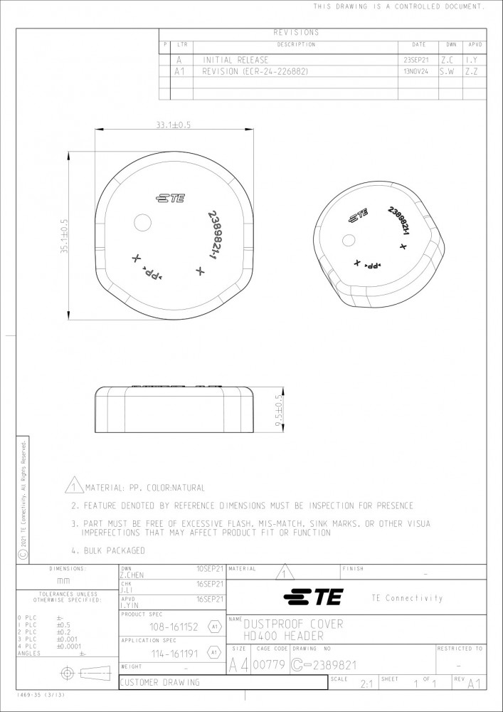 TE Connectivity 2389821 customer drawing preview