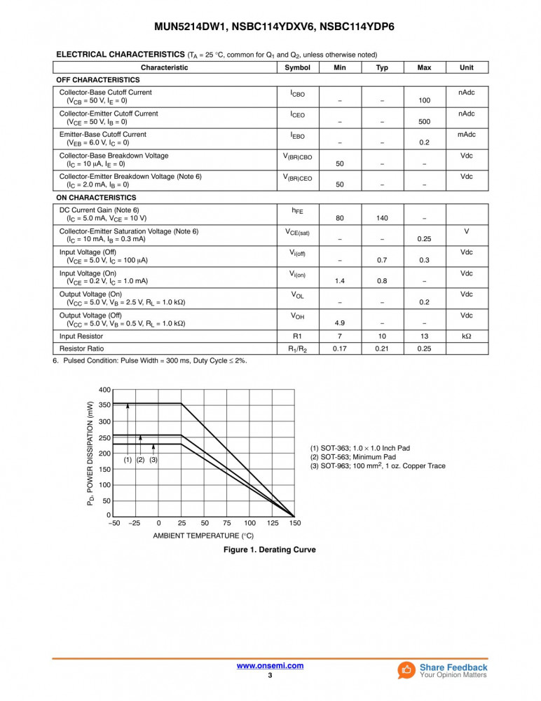 MUN5214DW1T1G datasheet page 3