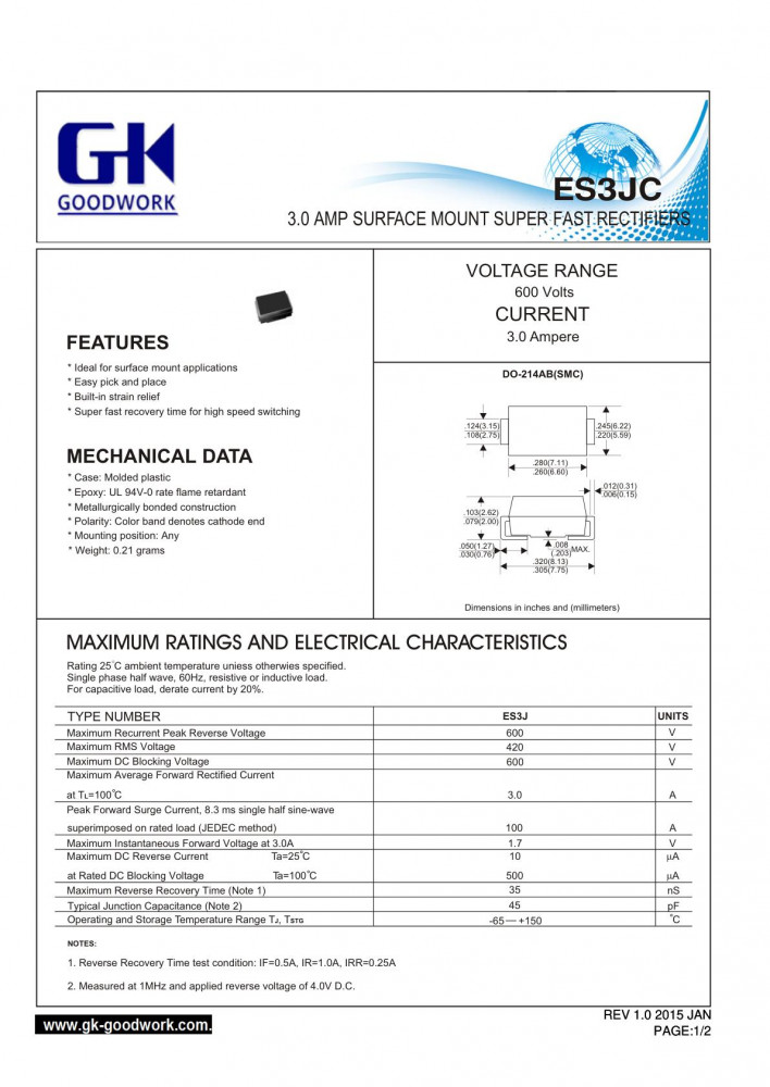 GOODWORK ES3J datasheet page 1