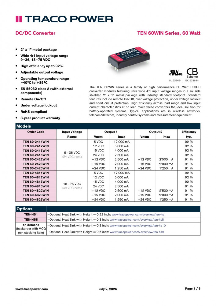 TEN 60WIN datasheet page 1