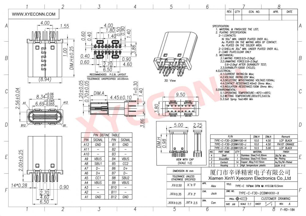 TYPE-C-F30-2CBWH100-H technical document page 1