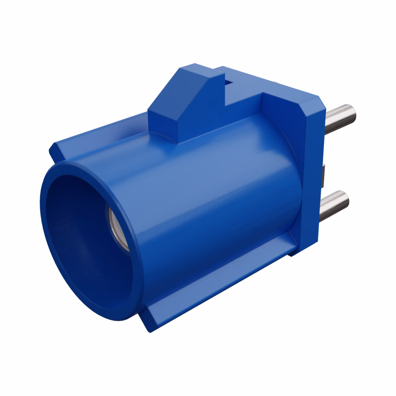 FAKRA Jack, Straight, PCB Receptacle, Through Hole, Die Cast Body, Tin (Sn) Plated, Keying Code C, Blue, Tray, 50 Ohms for sale