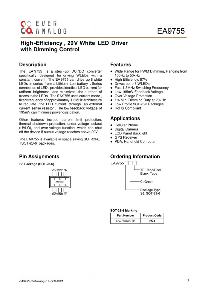 EA9755 datasheet page 1