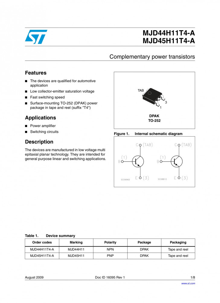 MJD44H11T4-A datasheet page 1