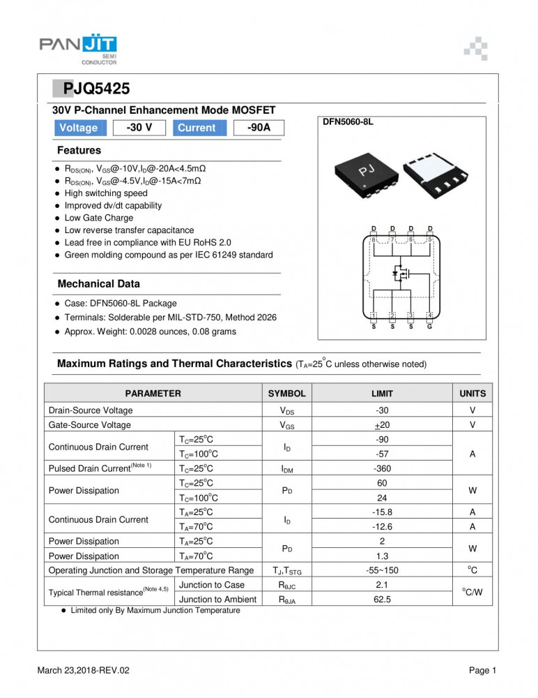 PJQ5425 datasheet page 1