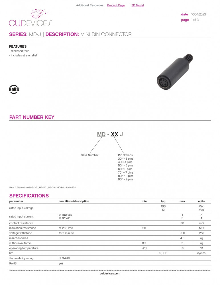 CUI MD-80J datasheet page 1
