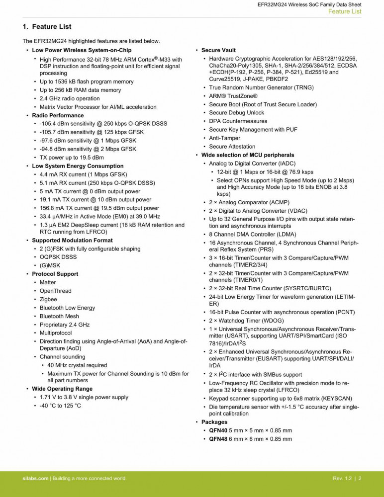 EFR32MG24 datasheet page 2