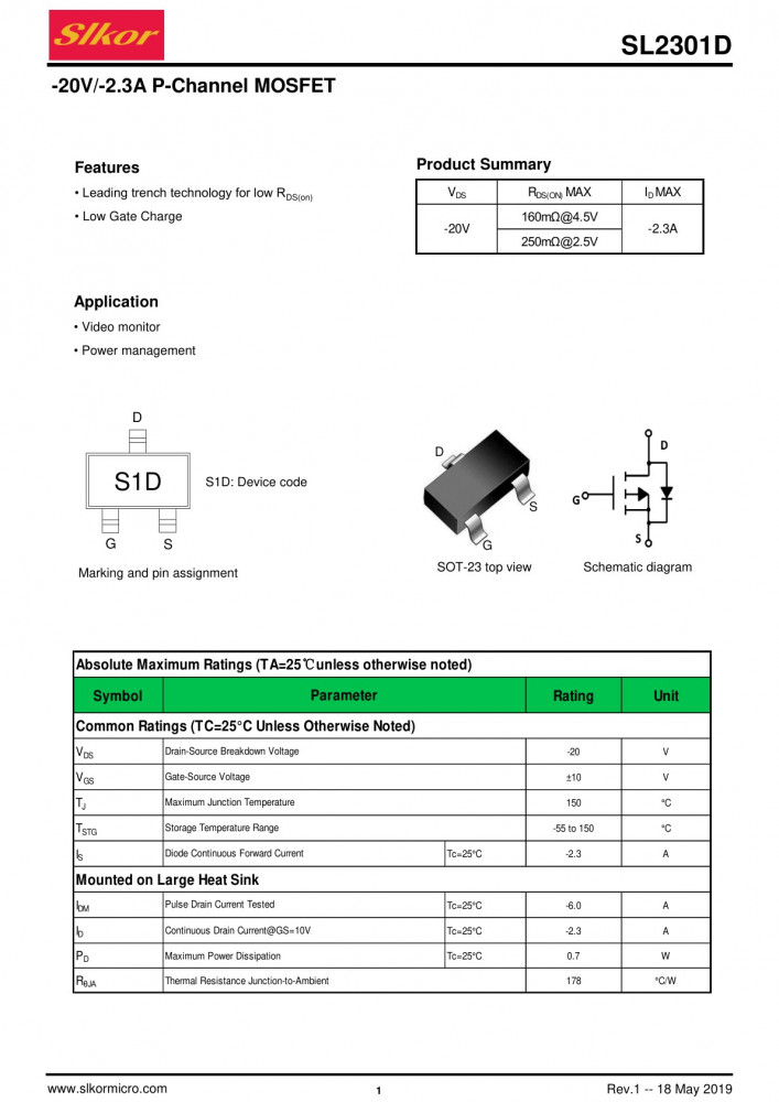 SL2301D datasheet page 1