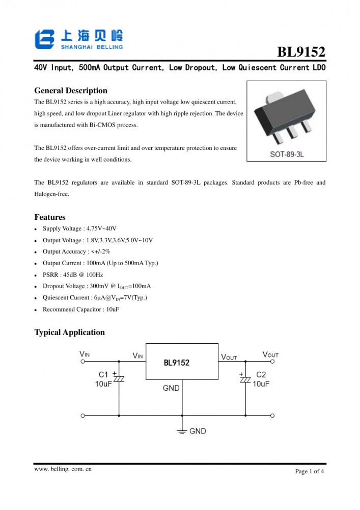 BL9152-5.0 datasheet page 1