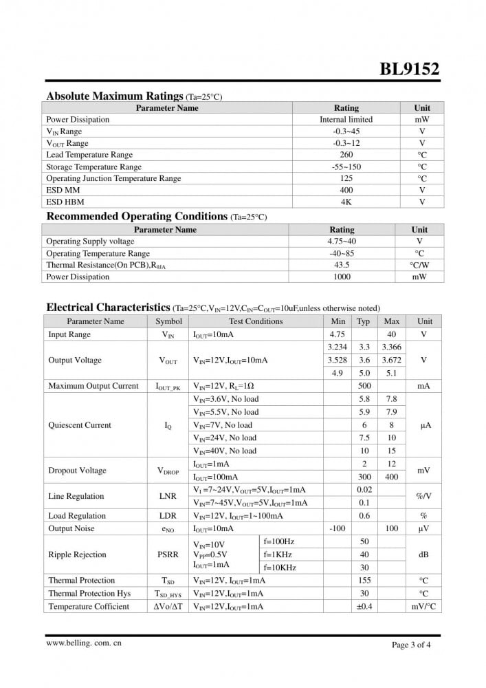 BL9152-5.0 datasheet page 3