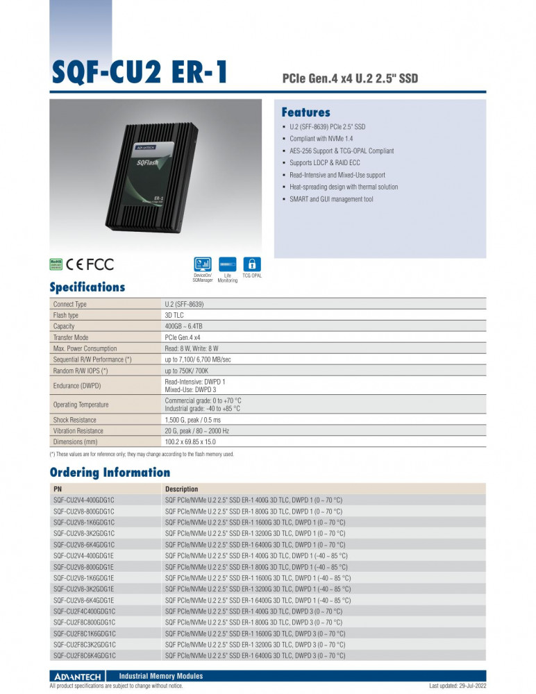 SQF-CU2 ER-1 product documentation page