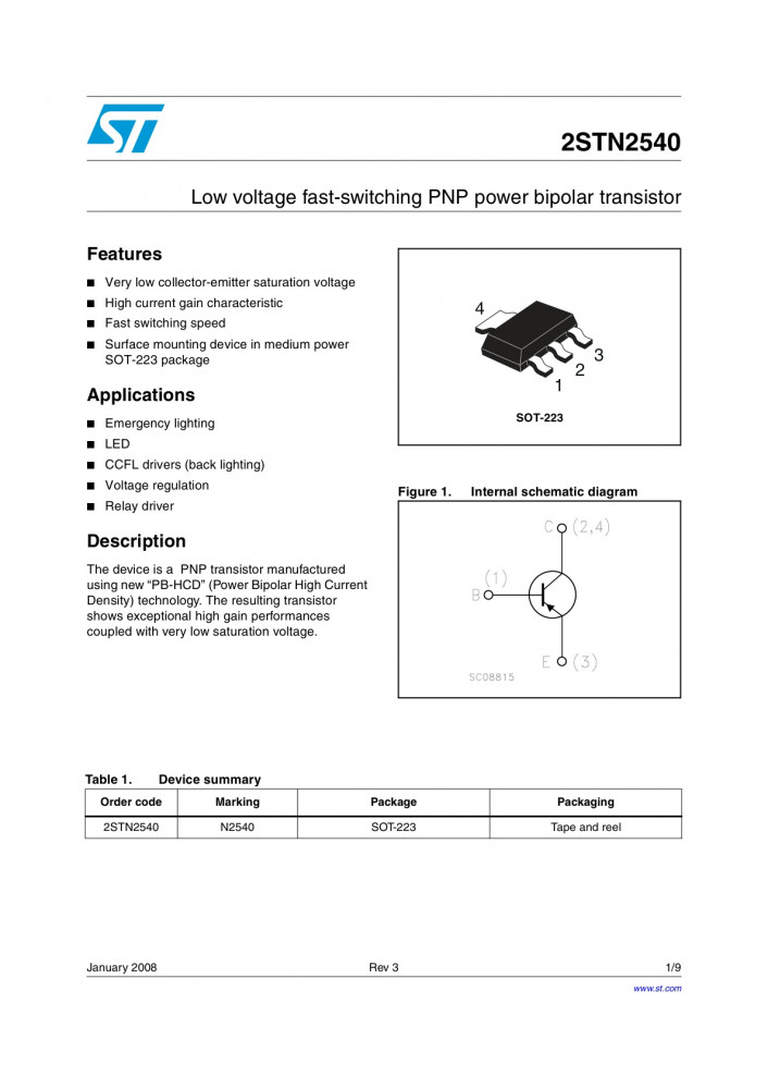 2STN2540 datasheet page 1