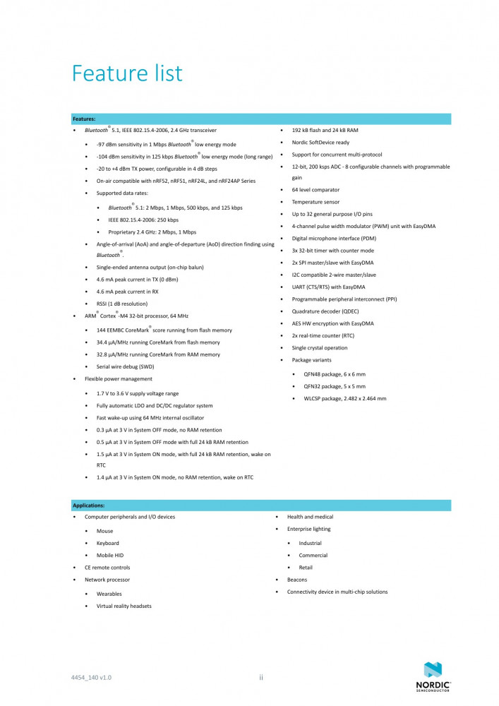 nRF52811 specification preview page 2