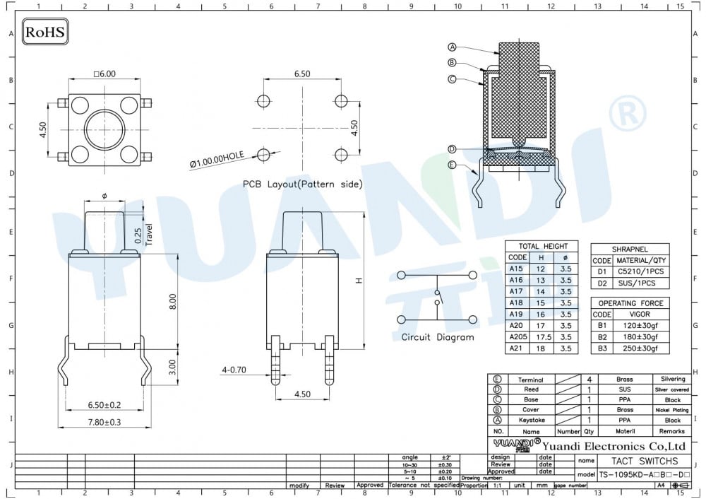 Yuandi TS-1095KD-A18B3-D2 technical drawing