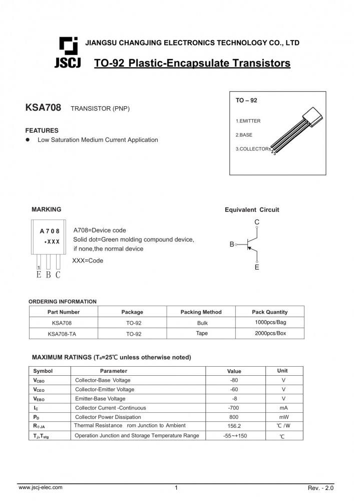 KSA708 datasheet page 1