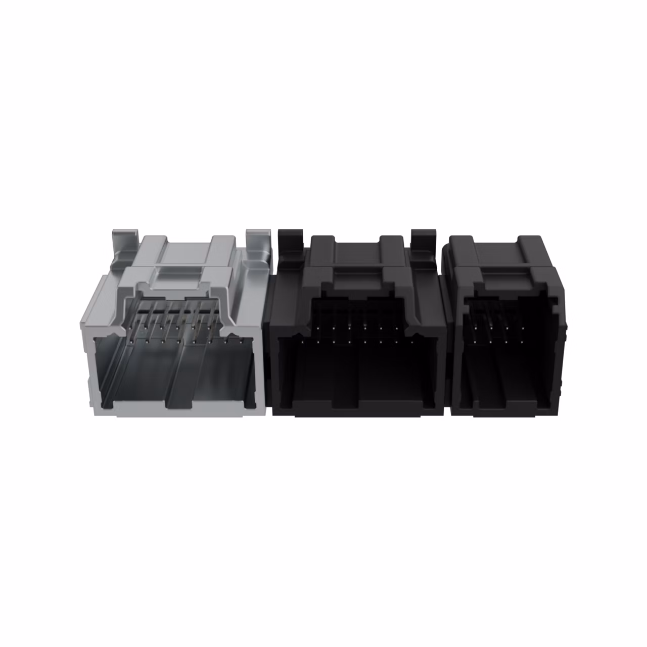 Stac64 3 Bay Right-Angle Headers, Plastic Pin-Alignment-Plate, 40 Circuits, Bay A 16 Circuit Signal Header, Polarization B, Gray; Bay B 16  Circuit Signal Header, Polarization A, Black; Bay C 8 Circuit Signal Header, Polarization A, Black; Tray for sale