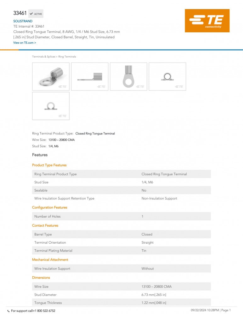 TE Connectivity 33461 technical document page 1