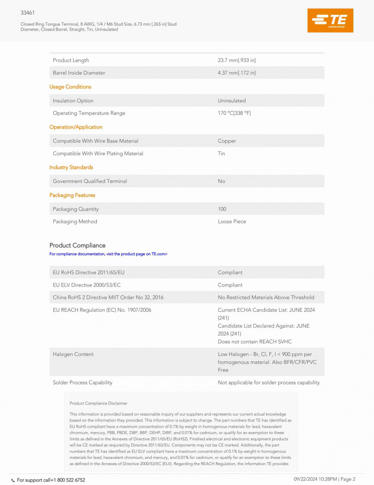 TE Connectivity 33461 technical document page 2