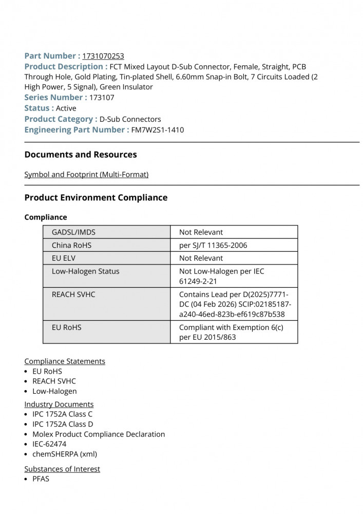 Technical document image 1 for MOLEX 1731070253