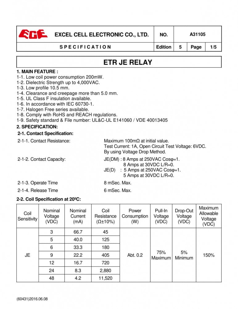 ETR-JE relay datasheet page 1