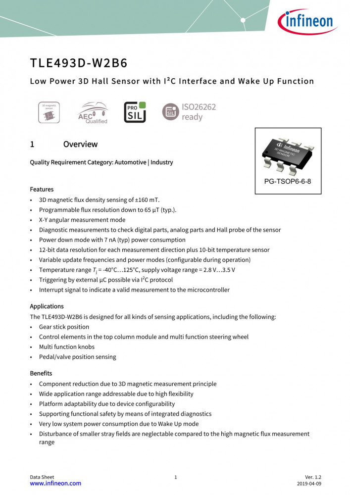 TLE493D-W2B6 datasheet page 1