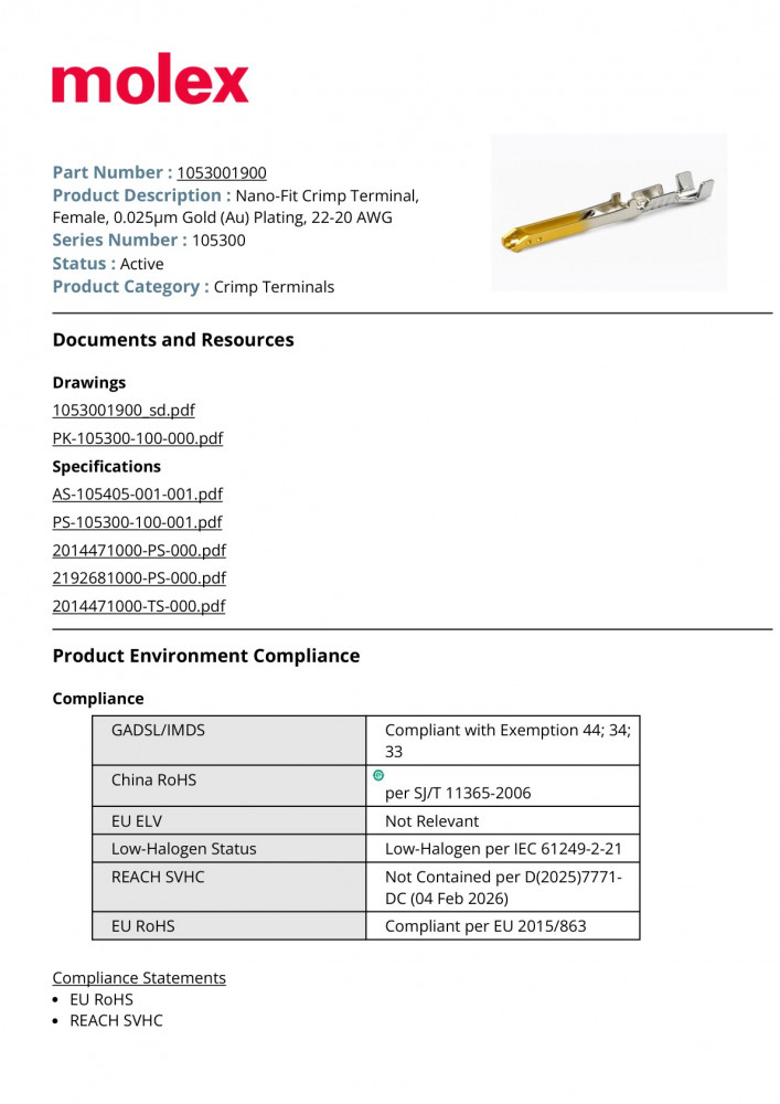 Nano-Fit product specification document page 1