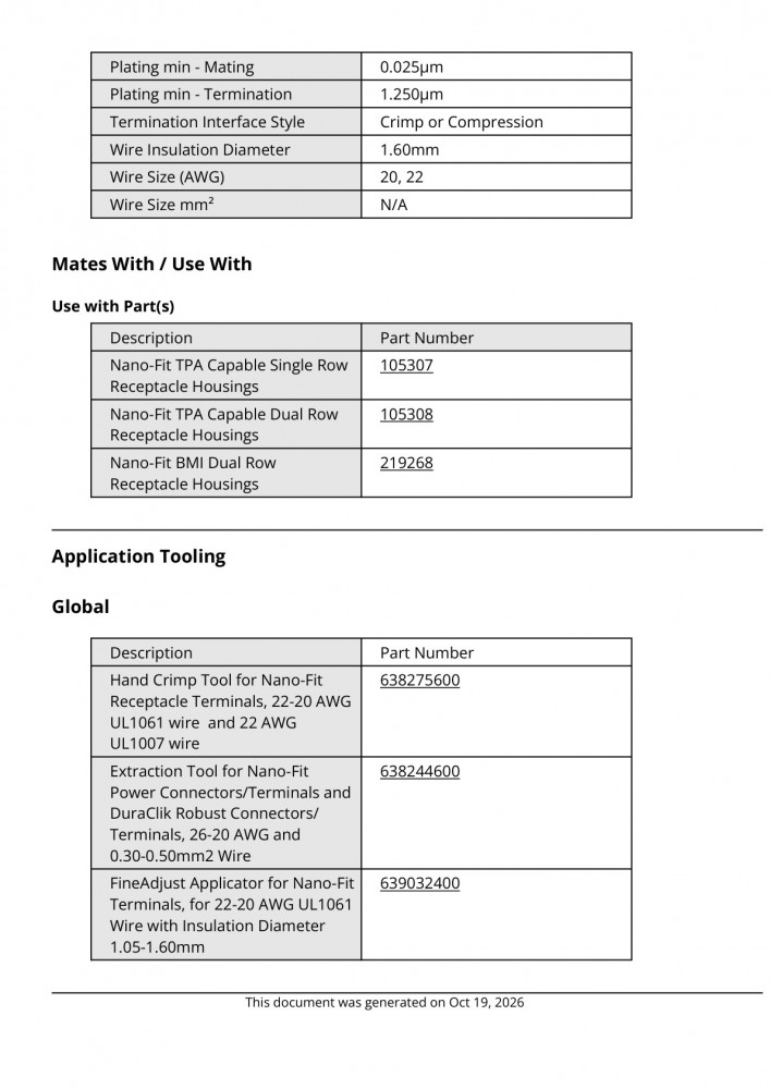 Nano-Fit product specification document page 3
