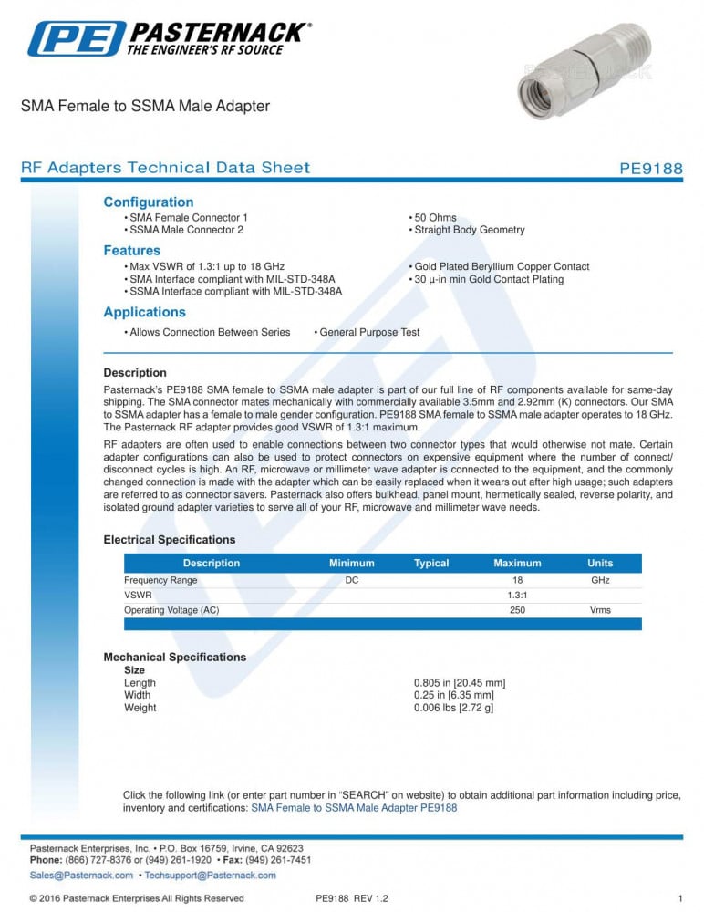 PE9188 technical document page 1