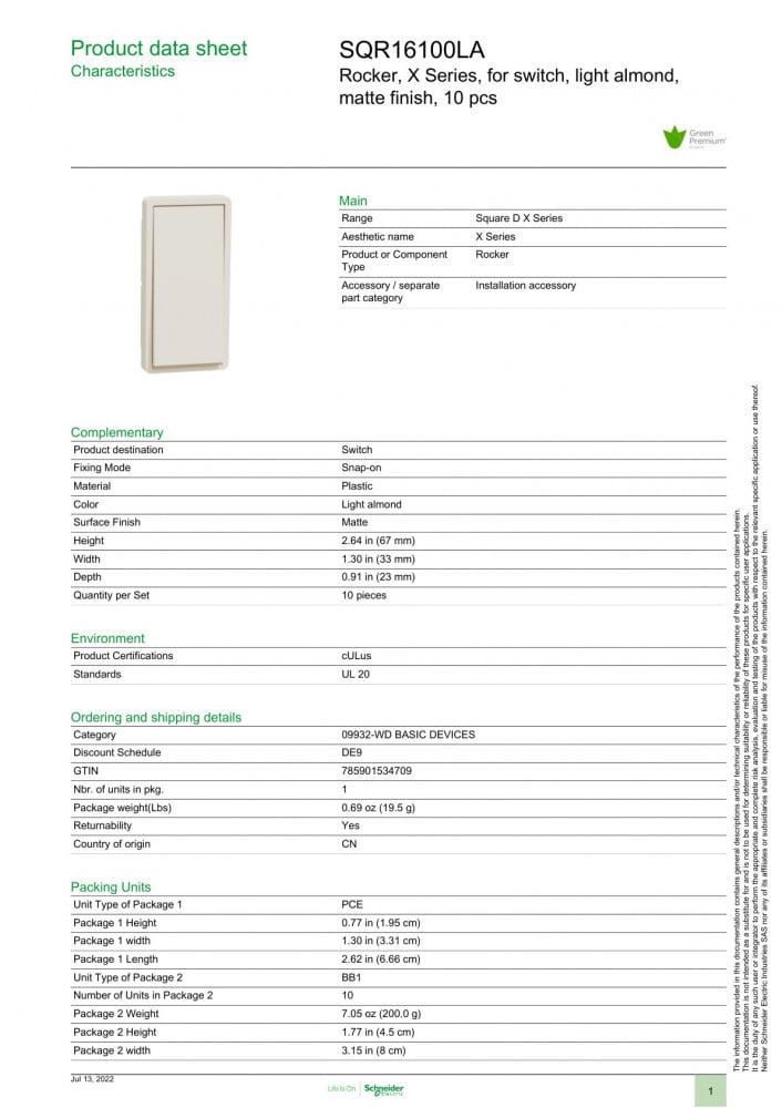 SQR16100LA technical document page 1