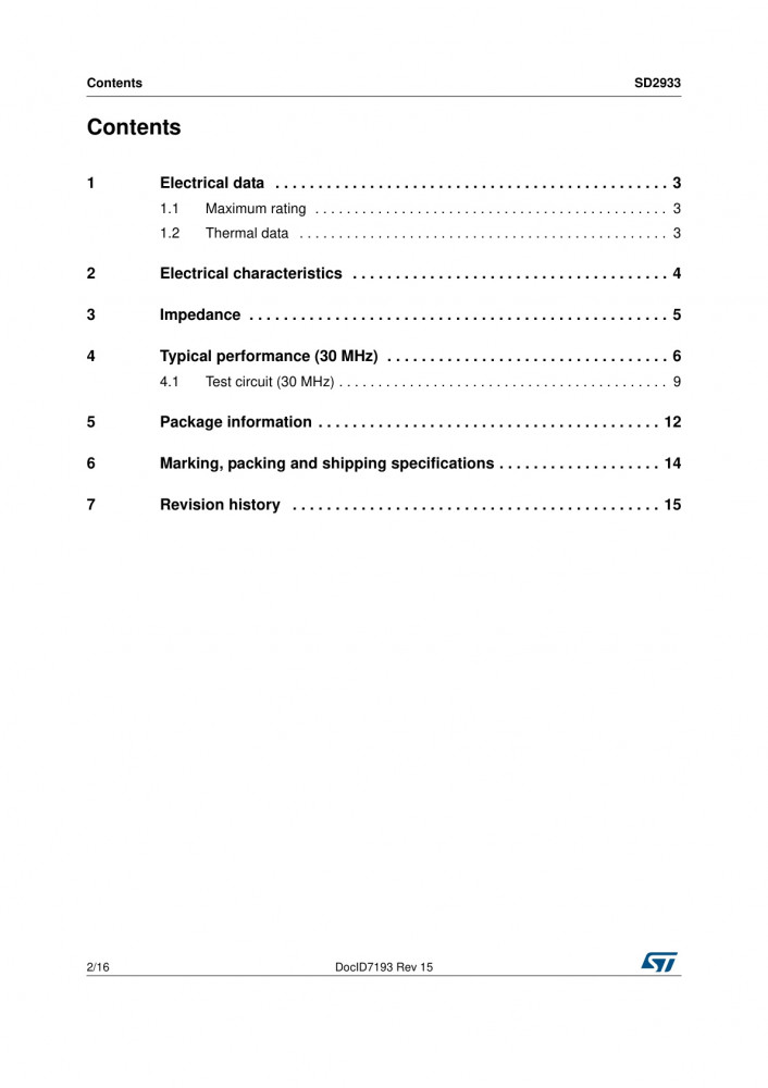 SD2933W datasheet page 2