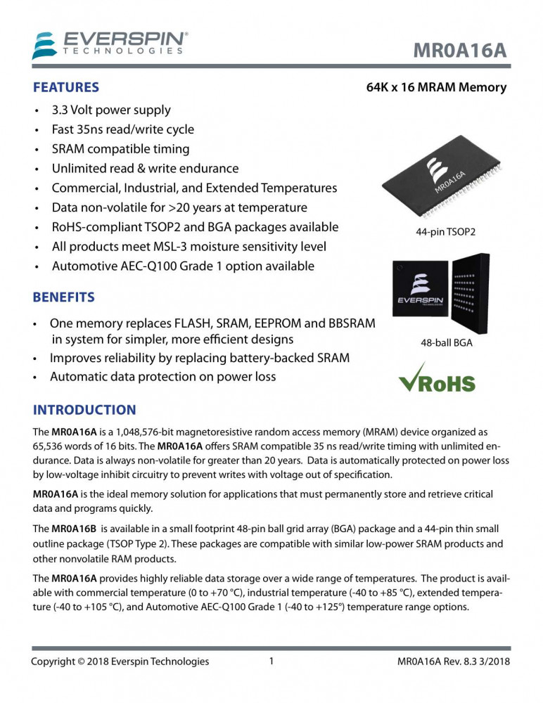 MR0A16AMYS35 datasheet page 1
