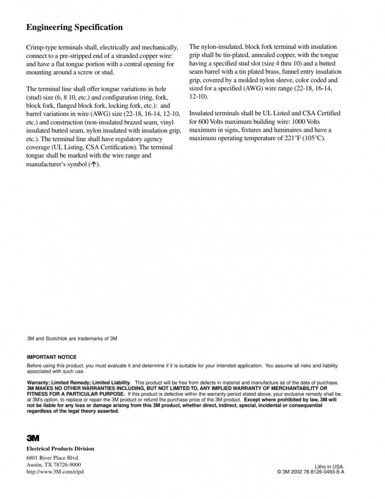 3M Scotchlok terminal datasheet page 2