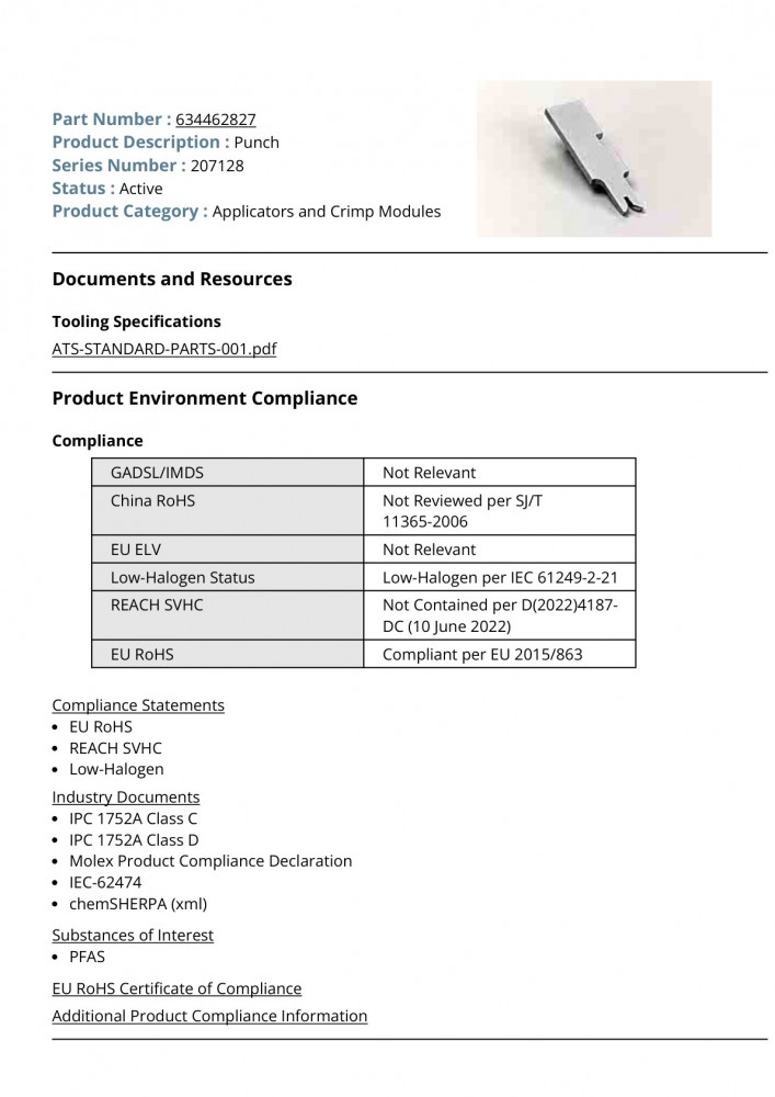 Technical document page image 1 for MOLEX 634462827
