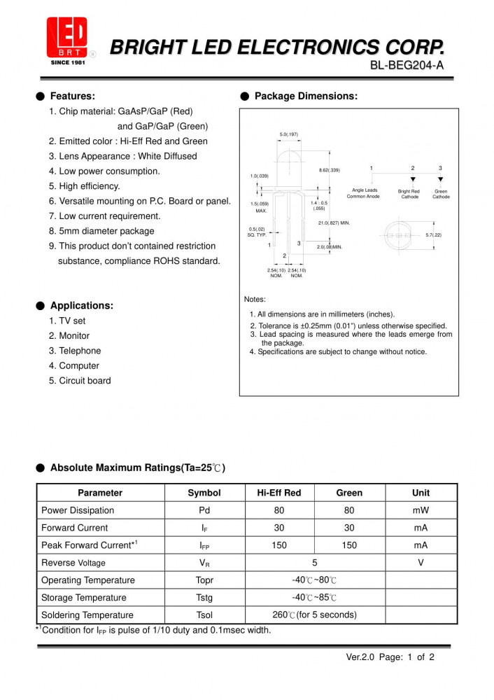 BL-BEG204-A datasheet page 1