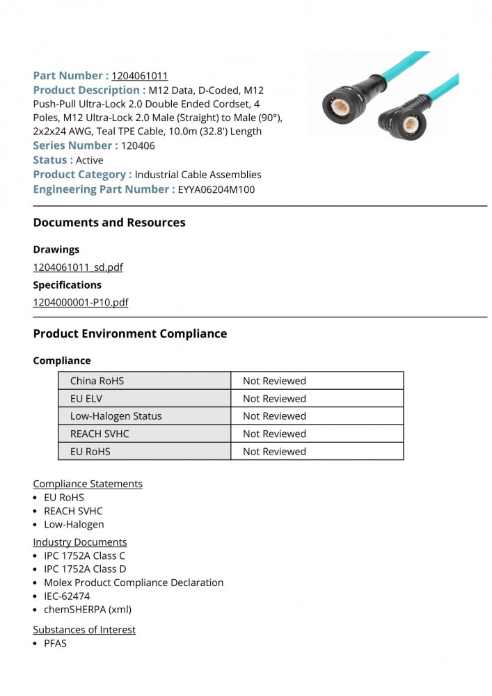 Molex product specification, page 1