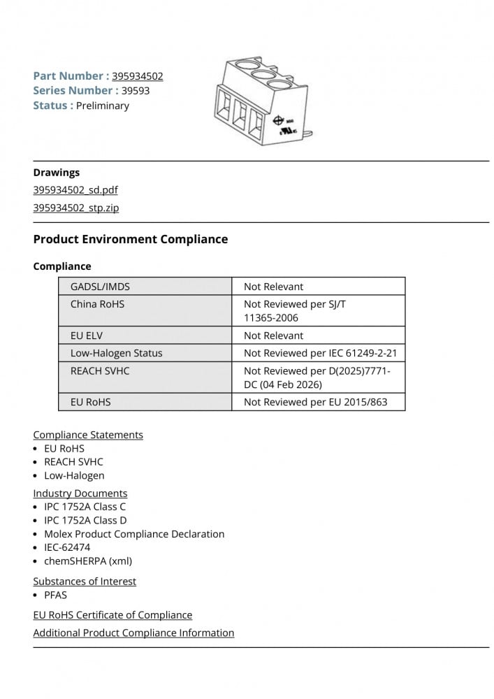 MOLEX 395934502 drawing page 1