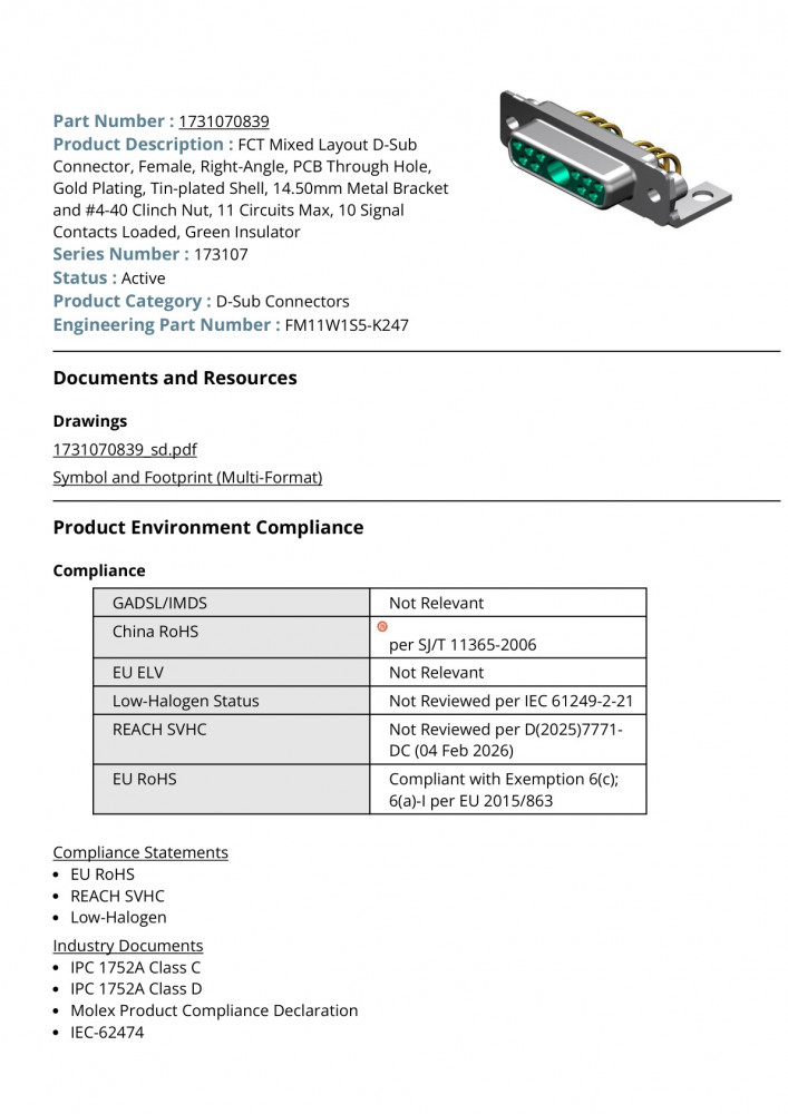MOLEX 1731070839 technical drawing page 1