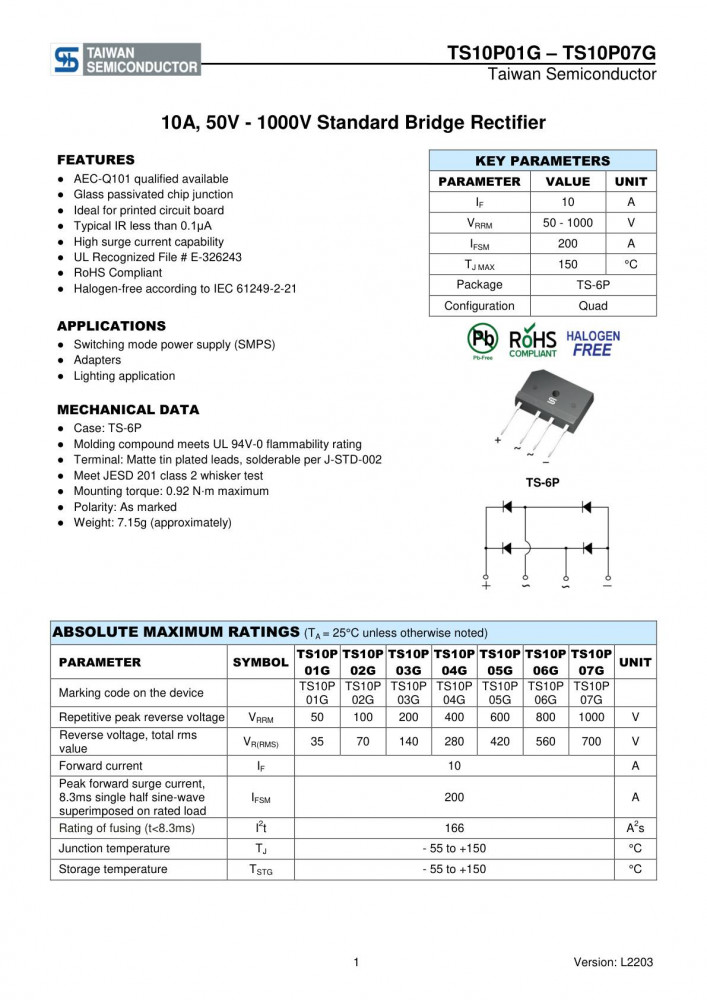 TS10P01G datasheet page 1