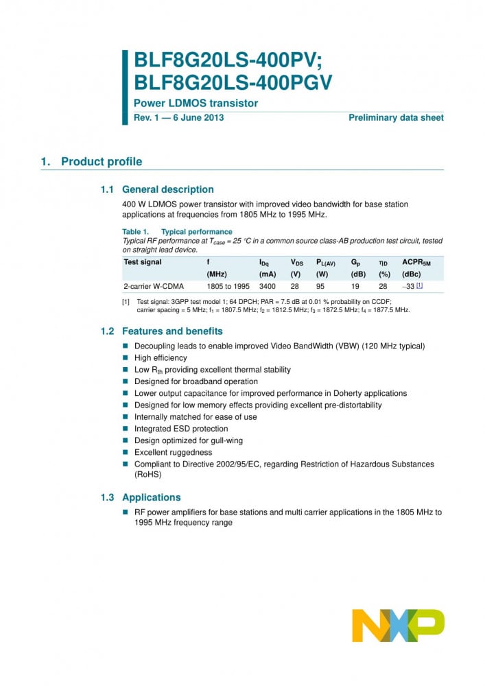 BLF8G20LS-400PVU datasheet page 1
