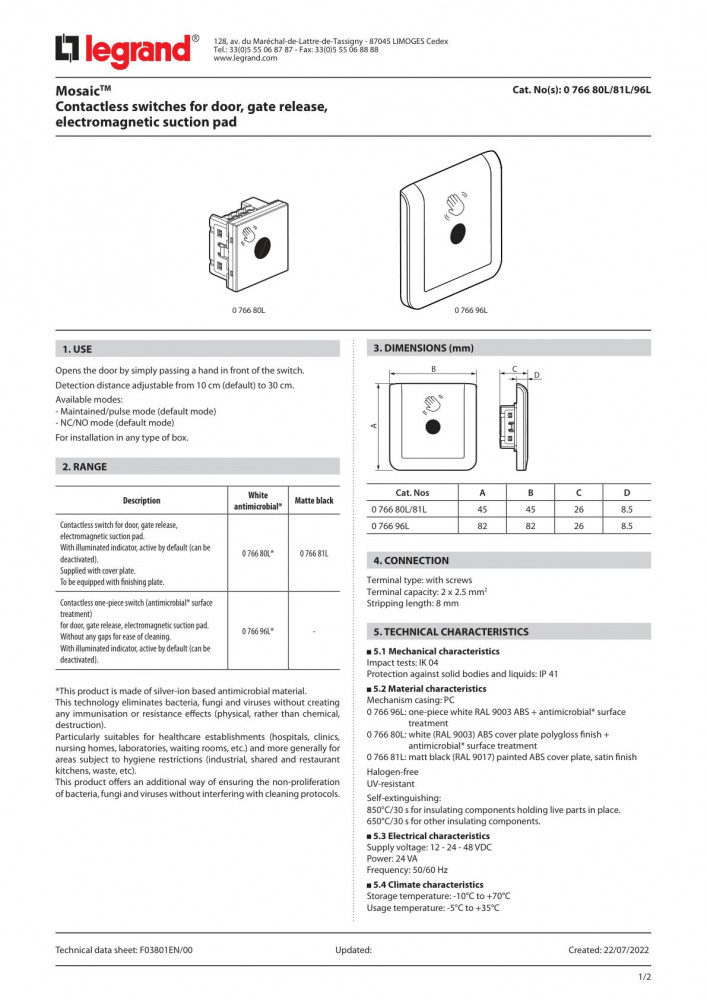 Legrand 076681L technical document page 1