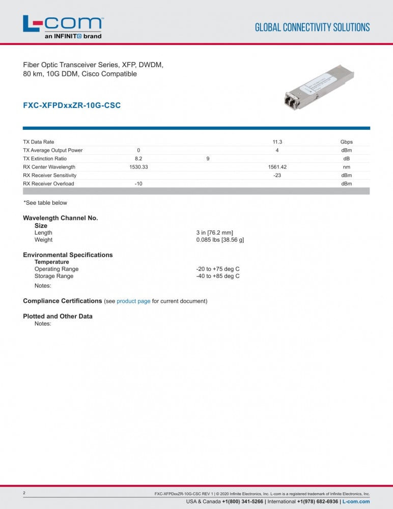 FXC-XFPD31ZR-10G-CSC datasheet page 2